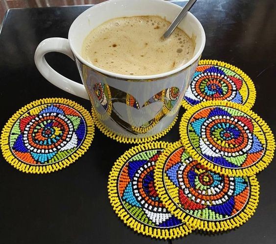 Maasai Beaded Coaster Set by zawadi254 - Table cloth & sets - ANKA